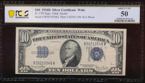AC 1934D $10 Silver Certificate PCGS 50 Fr 1705 | eBay