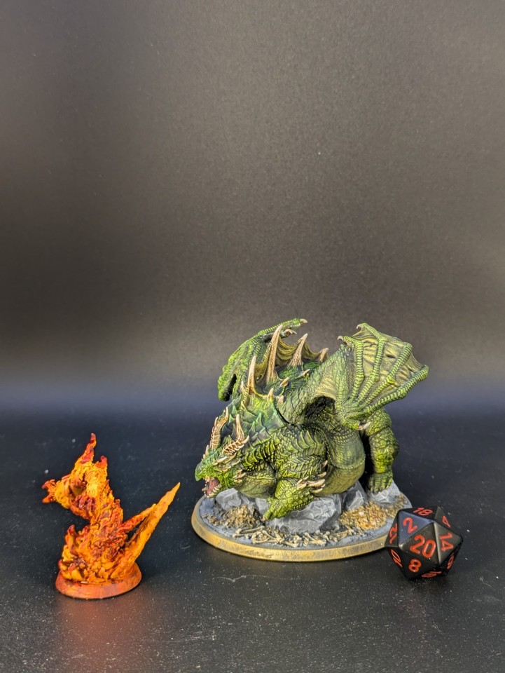 Hand Painted Green Dragon & Fire Elemental Miniature Set – DnD ...