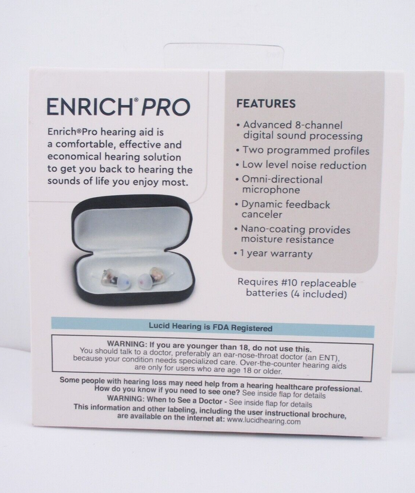 Lucid Hearing Enrich Pro OTC In-The-Ear Hearing Aids, CLEAR - FREE ...