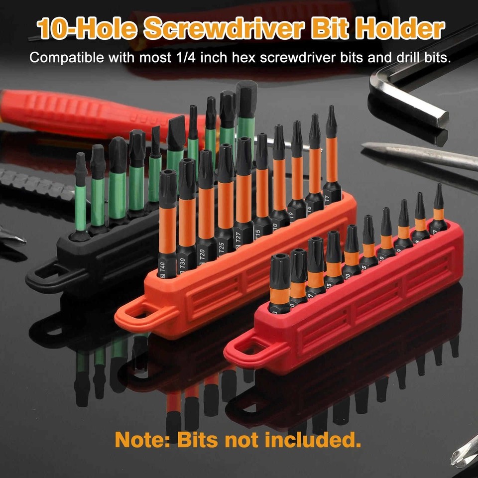 3x 1/4" Hex Bit Holder Storage Rail Screwdriver Bit Case With Carabiner ...