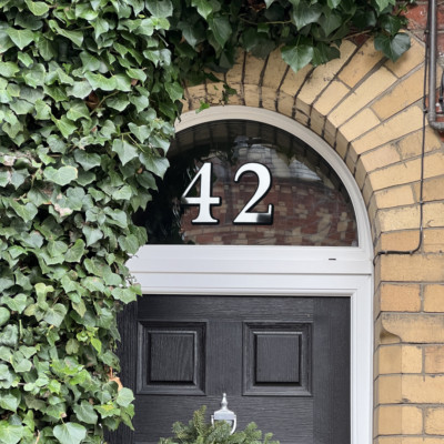 Personalised Silver Chrome House Door Fanlight Numbers Vinyl Sticker ...