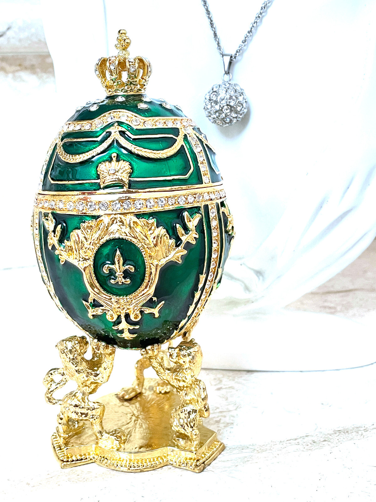 Emerald Faberge Egg Imperial Royal Faberge Egg Trinket Box PLUS Diamond ...