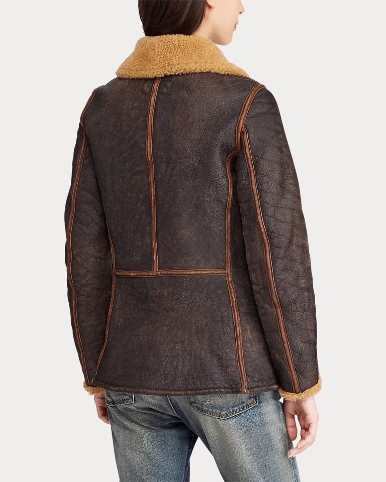 RRL Ralph Lauren Shearling Leather Peacoat Jacket Coat Women's Size 4 ...