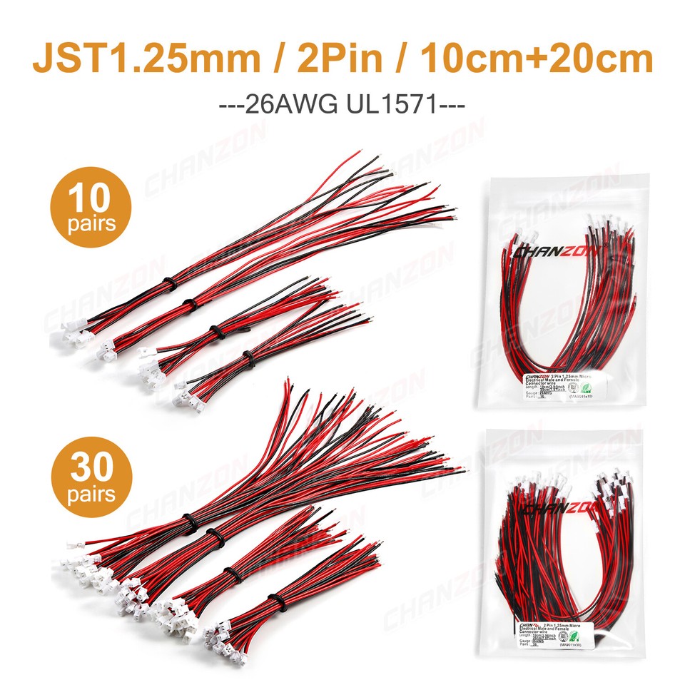JST PH2 XH SYP SM Connector 2.5mm 1.25mm 2pin 2p Cable Male Female RC ...