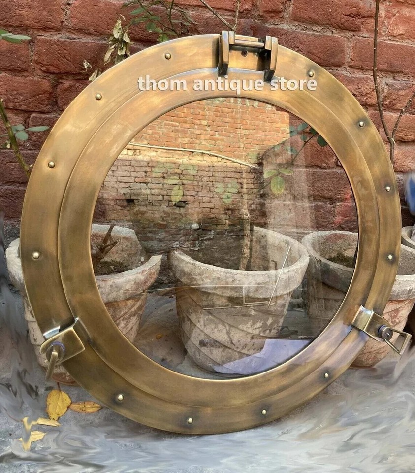 17 inches Canal Boat Porthole Window Glass-Nickel Finish Ship Window ...