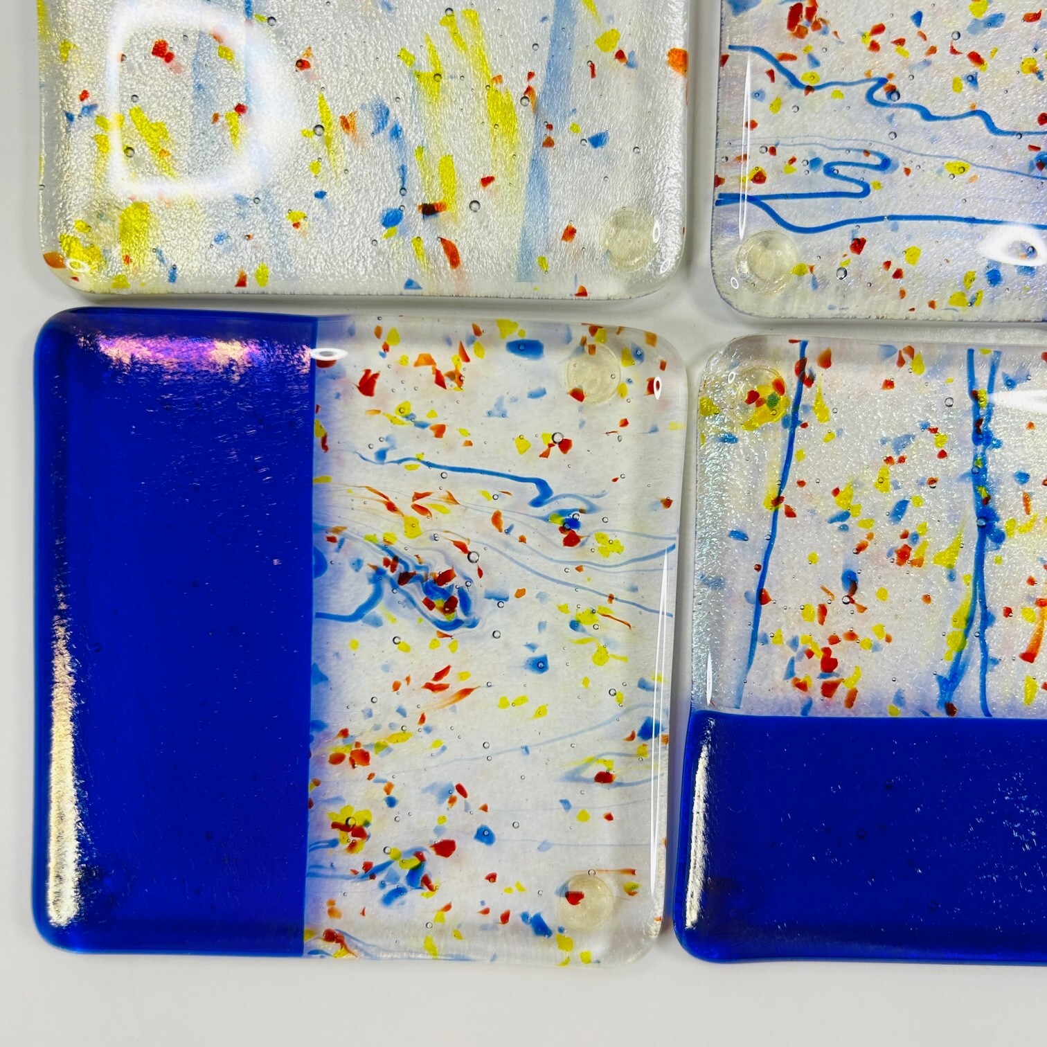 Fused Glass Iridized Cobalt and Confetti Coasters Set of 4 | eBay