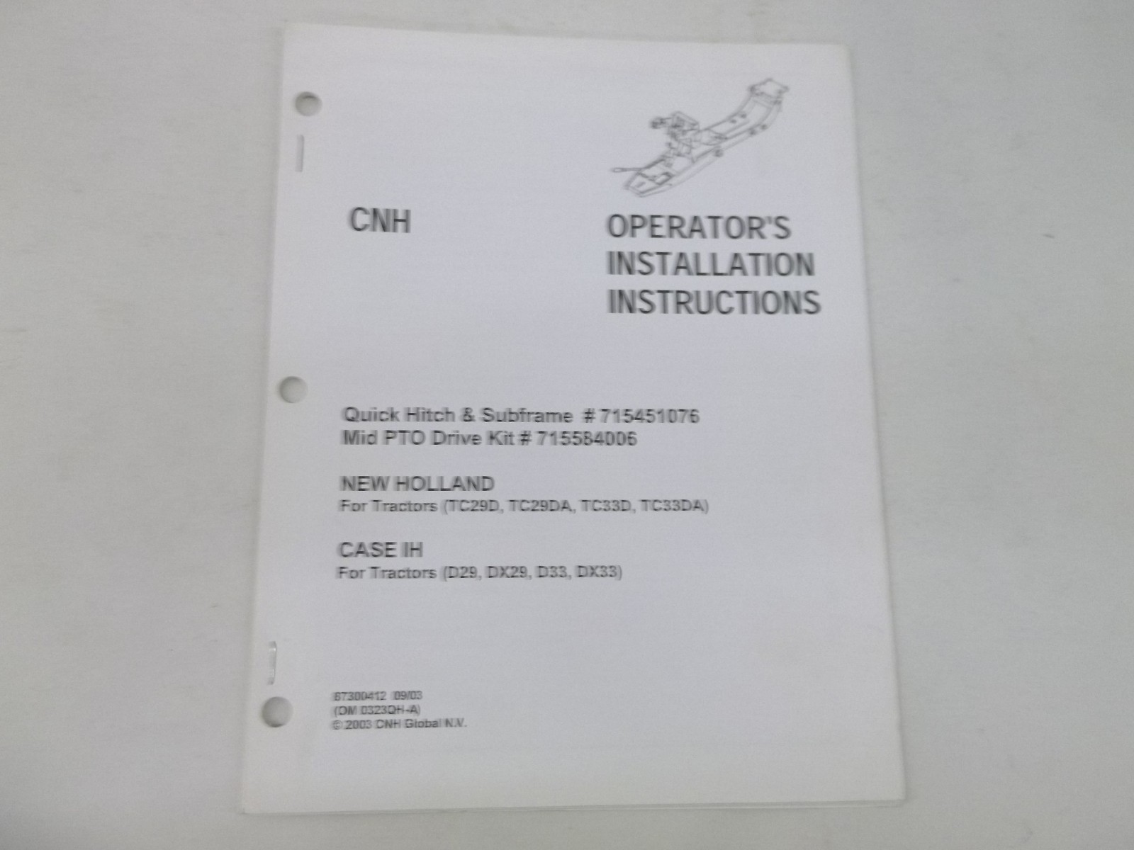 Case IH D29 D33 New Holland TC29D TC33D Sub Frame Mid PTO Install ...