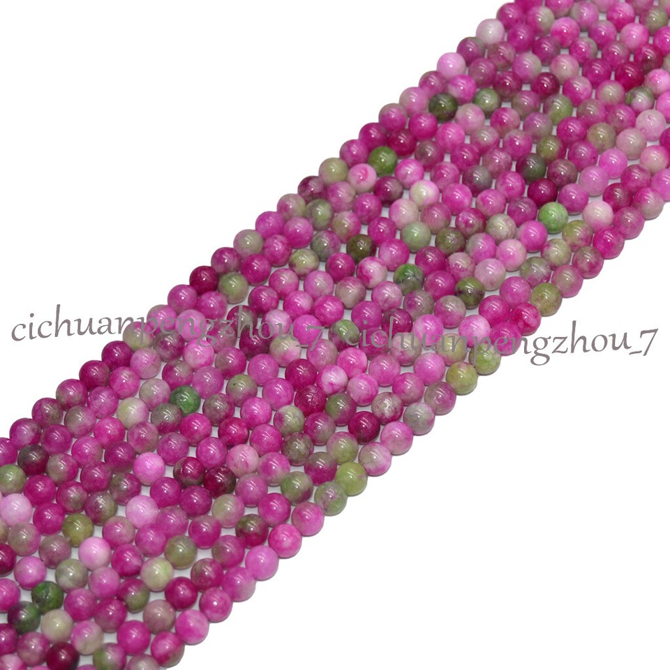 Natural Red Green Multicolor Jade 6/8/10/12/14mm Round Gemstone Loose ...