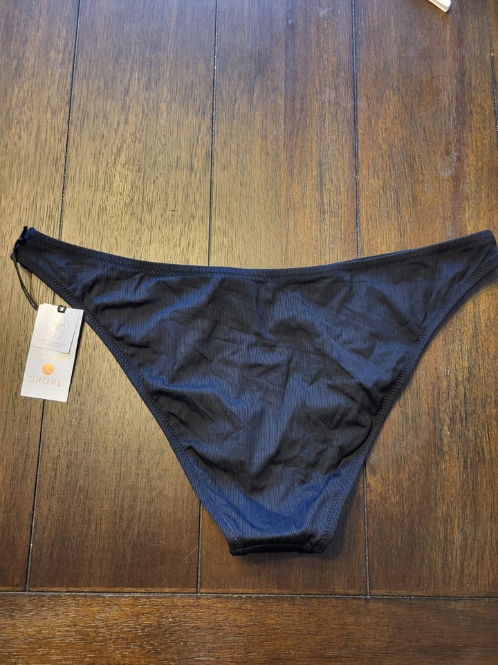 Women's Ribbed High Leg Extra Cheeky Bikini Bottom Shade & Shore Black ...