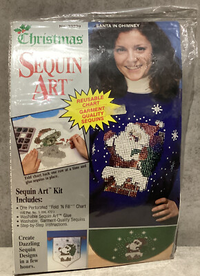 Vintage Distlefink Designs Sequin Art Santa In Chimney 33239 | eBay