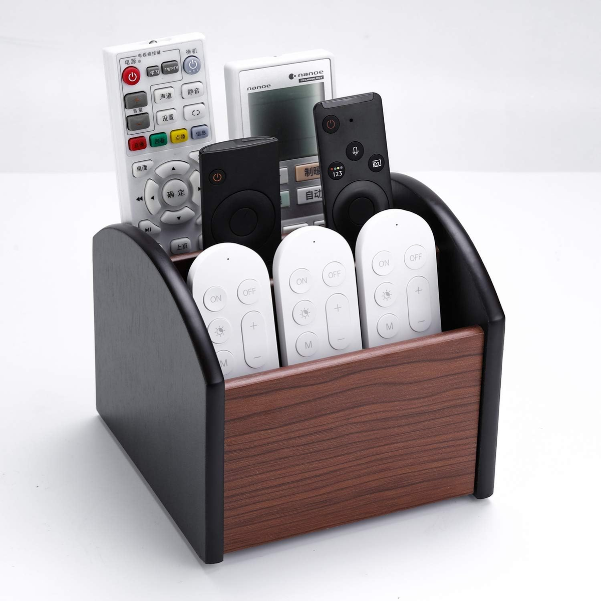 Caddy Organizer Rotating Remote Control Holder - 4 Compartment Wood ...