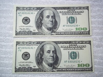 1996 $100 STAR NOTES Atlanta F Federal Reserve Note Green Seal 2 ...