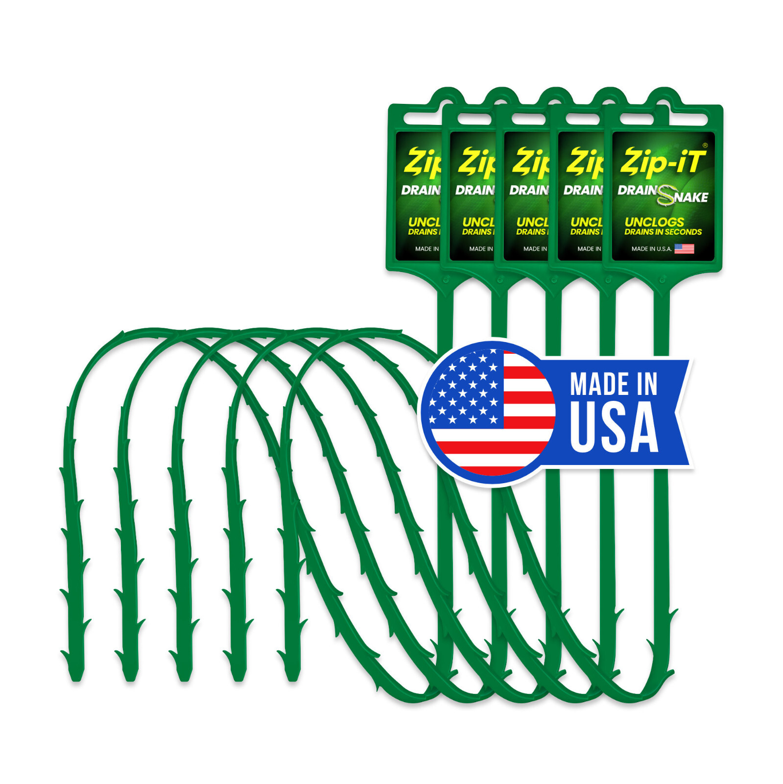 BARBED PLASTIC DRAIN STICK HAIR CLOG REMOVER, ZIP IT DRAIN CLEANER 5 PK ...