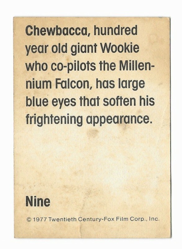 1977 Star Wars Wonder Bread Chewbacca #9 Trading Card Crease | eBay