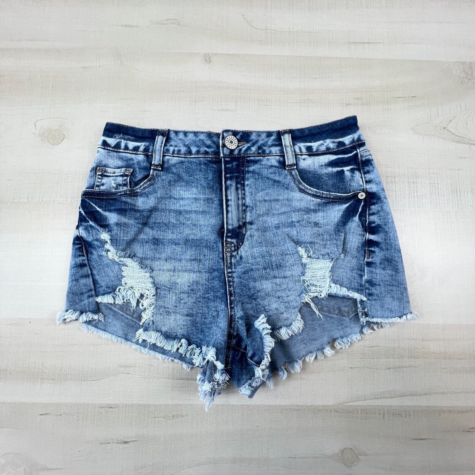 Refuge Womens Jean Shorts 4 Medium Wash Distressed Denim Frayed Edge ...