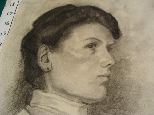 vintage Drawing: WOMAN Profile- signed BOWERS aprox 12 x 19" early 1900 ...