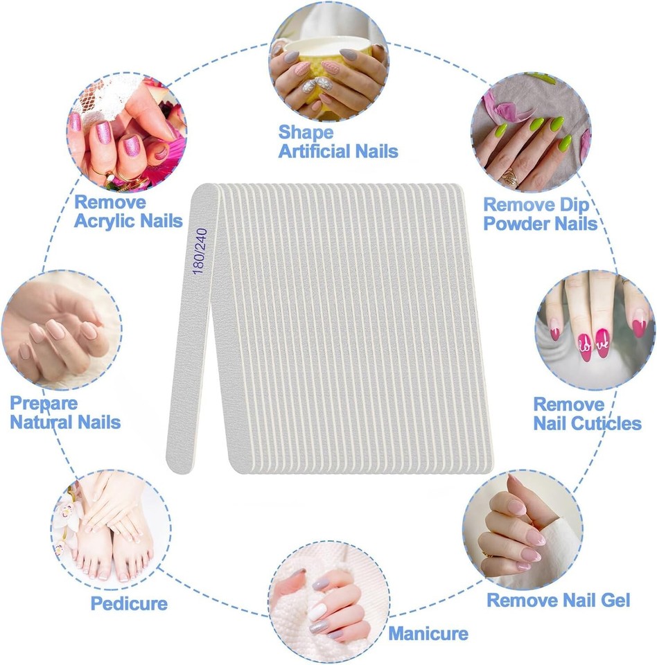 24-Pack Nail Files, 180/240 Grit Emery Boards Double-Sided for Manicure ...