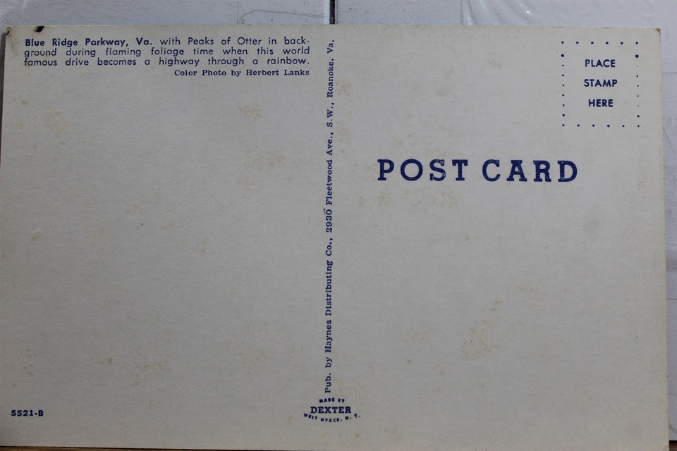 Virginia VA Blue Ridge Parkway Peaks Otter Postcard Old Vintage Card ...