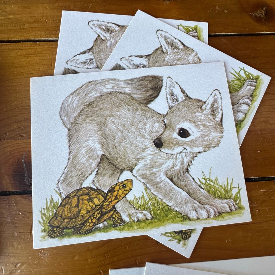 Vtg Current Critters Woodland Friends Note Card Fox Turtle Frog Bunny ...