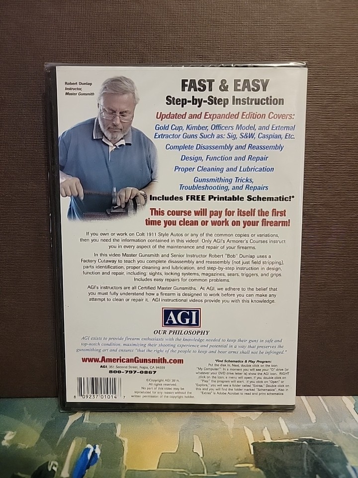 AGI Armorer’s Course for Colt 1911 Style Auto Pistols DVD #1014DL, New ...