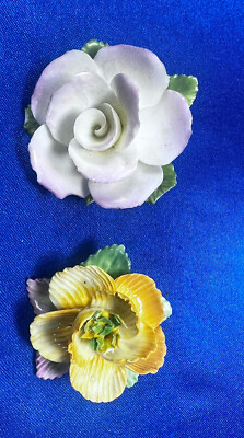 2 VTG Coalbrook Fine English Bone China Floral Brooch Pins Signed C602 ...