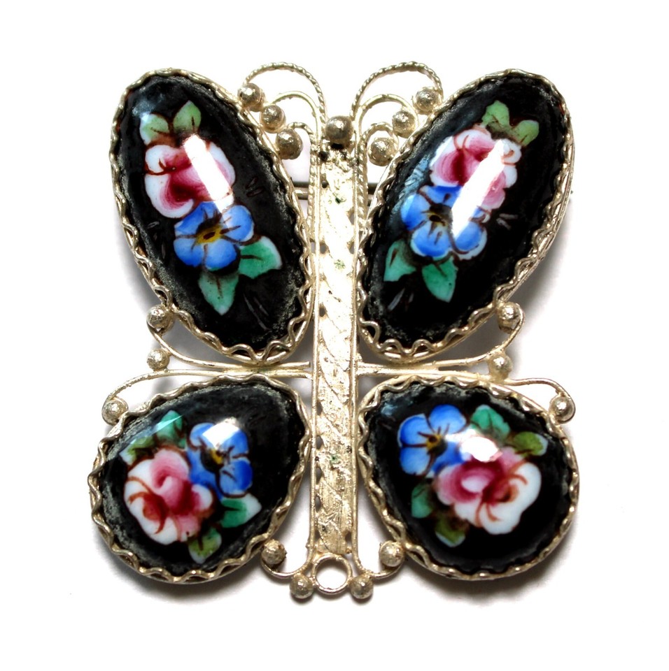 Vintage Genuine Russian Enamel Hand Painted Brooch with Handmade ...
