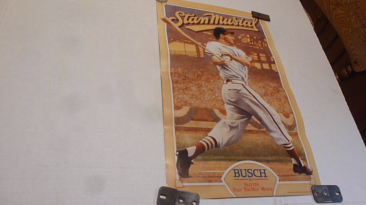 VINTAGE STAN MUSIAL BUSCH BEER BASEBALL POSTER 23" x 14" PRE-OWNED | eBay