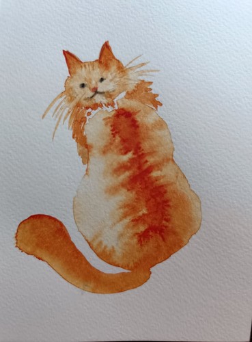 Original Artwork Modern Painting RED CAT Portrait Pet Animal Home Arts ...