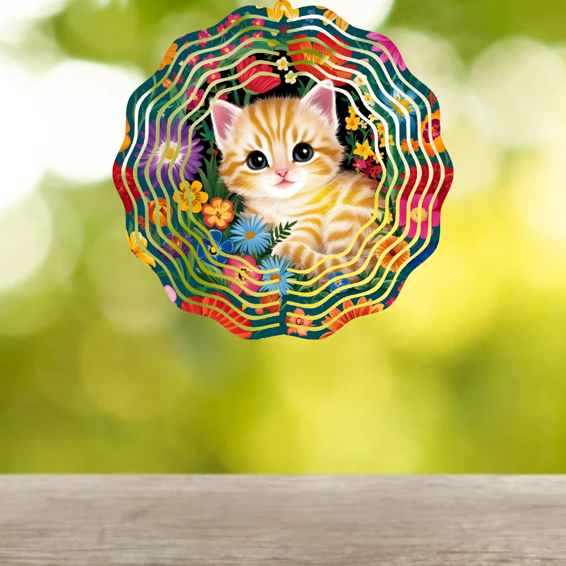 Orange Tabby Cat Wind Spinner Metal Kinetic 10" Flower Hanging Yard ...