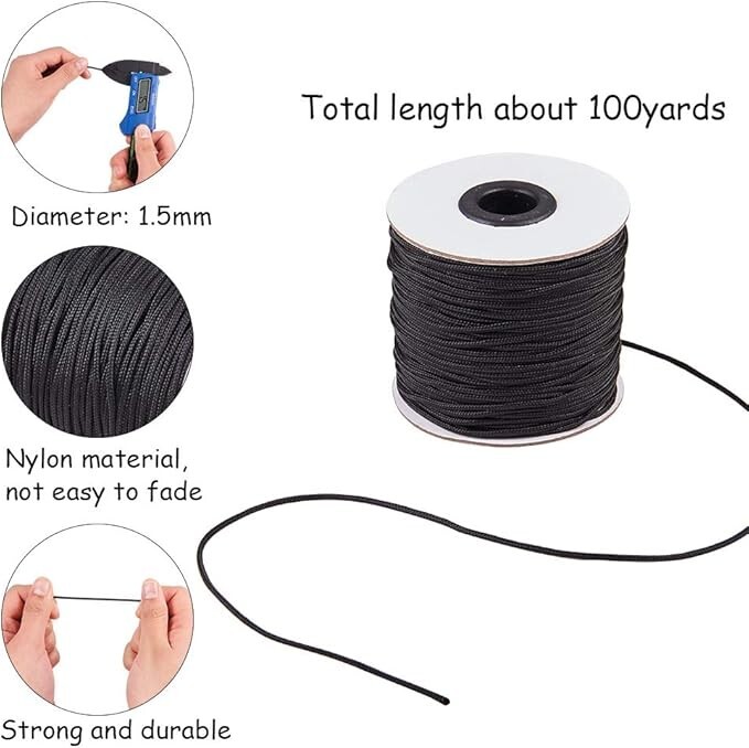 1.5mm 100 Yard Black Nylon Cord Wind Chime Cord Replacement Braided ...