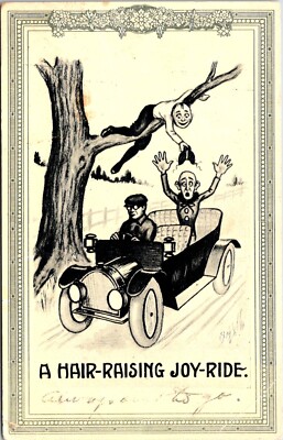 Postcard 1912 Hair Raising Jalopy Car Ride Toupee Humor D10 | eBay