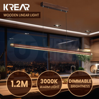 Krear Linear Pendant Light Walnut Led Kitchen Benchtop Pendant Lamp ...