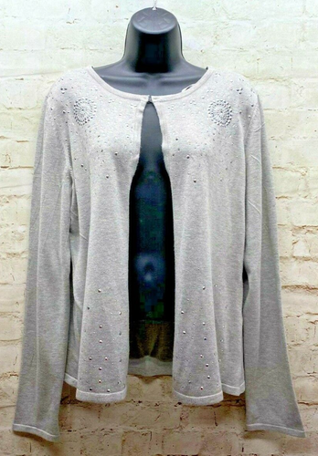 Debbie Morgan Women Gray Embellished Open Cardigan Sweater Cape Size L ...