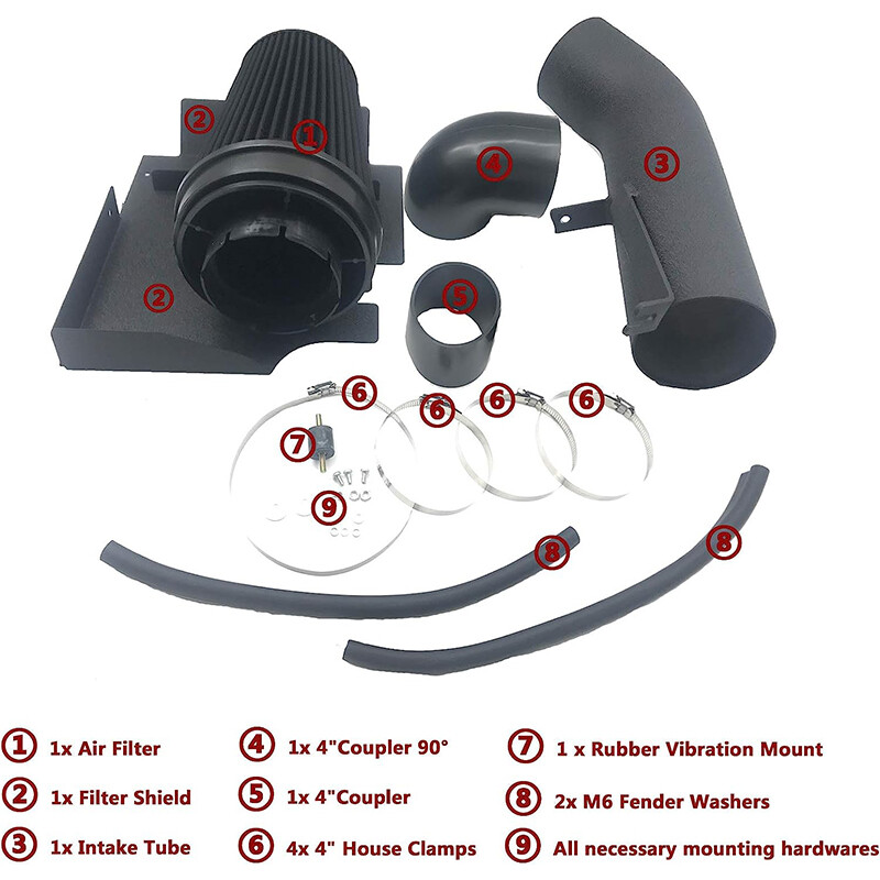 4" Inch Cold Air Intake Kit +Heat Shield for 99-06 GMC/Chevy V8 4.8L/5 ...