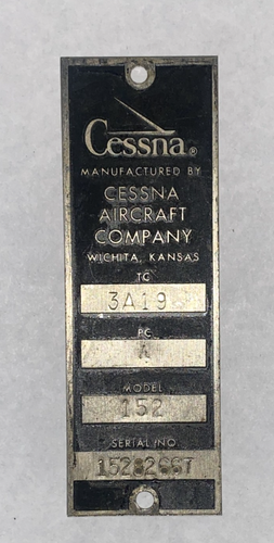 Original Cessna 152 Data Plate, Serial No. 15282667 | eBay