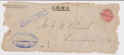 (SF3) 1907 NSW Envelope OHMS land board 1d Red OS NSW Perf (Front Only ...