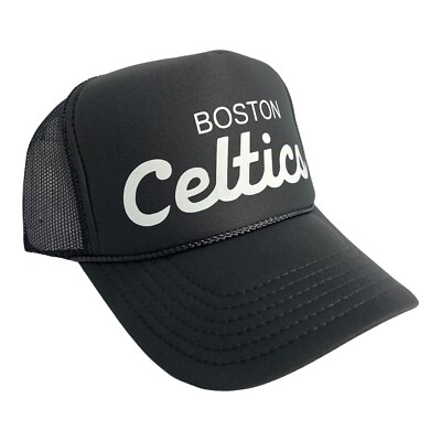 NEW BOSTON CELTICS SPORTS SCRIPT GRAY HAT 5 PANEL HIGH CROWN TRUCKER ...