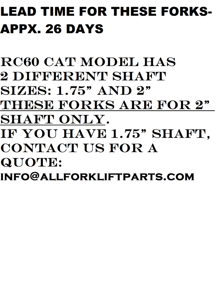 CATERPILLAR RC60 Pin Type Shaft Mount Forks PAIR SET 1.75x4x48" 48 INCH ...