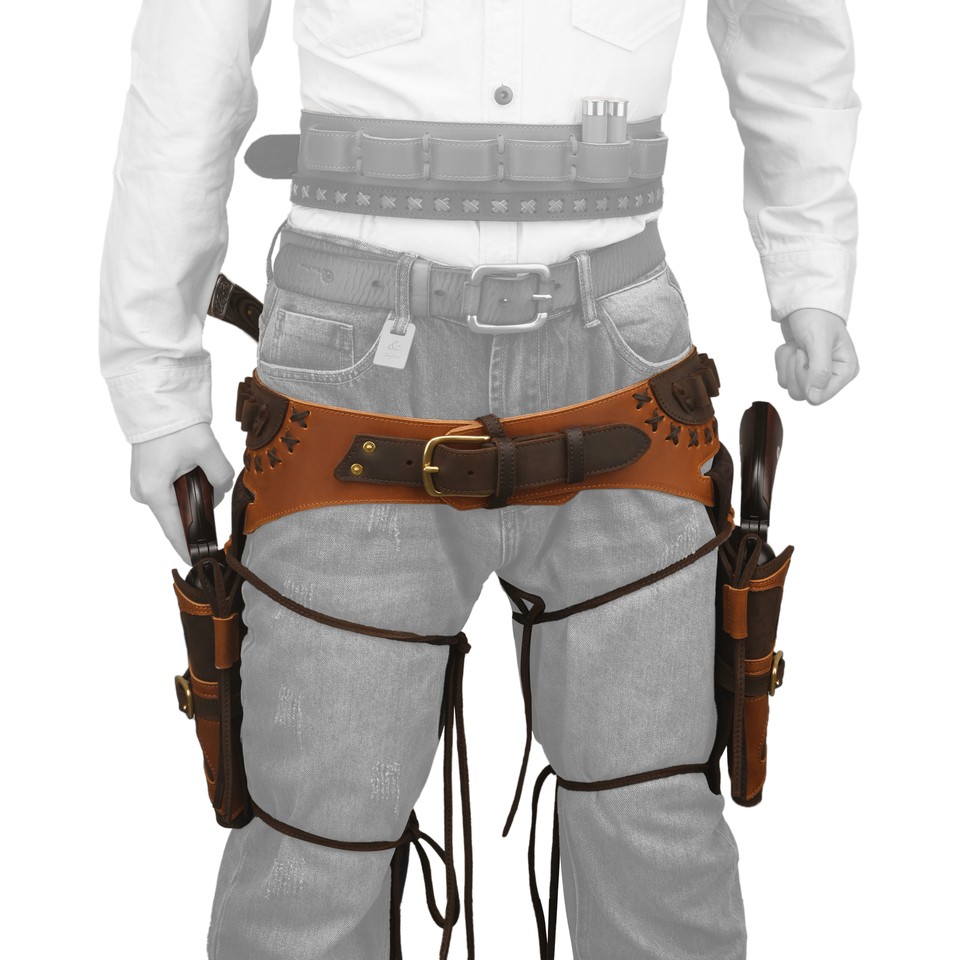 Cowboy Western Revolver Leather Drop Leg Belt with Two Holster for .357 ...
