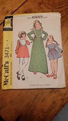 VINTAGE MCCALLS GIRLS PRAIRIE DRESS PATTERN 3471 SIZE 8 FREE SHIPPING ...