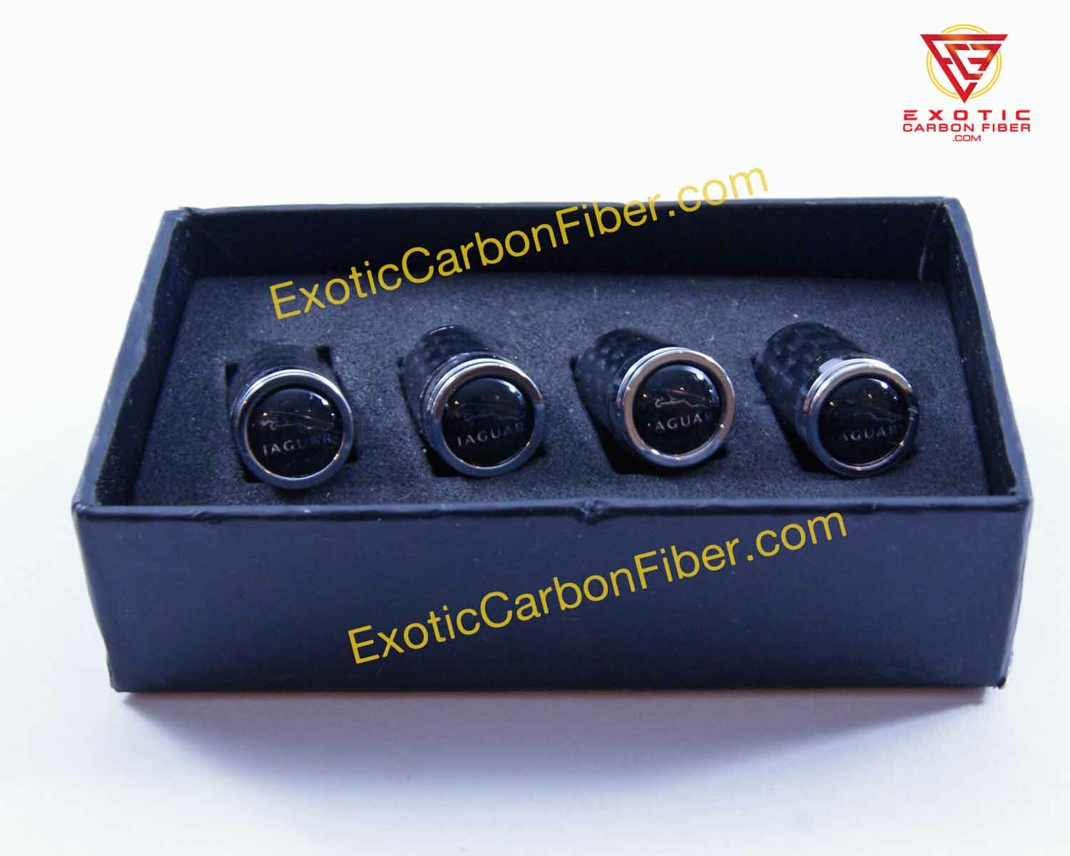 Jaguar Silver Jaguar and Text / Black Backgrd Carbon Fiber Tire Valve ...