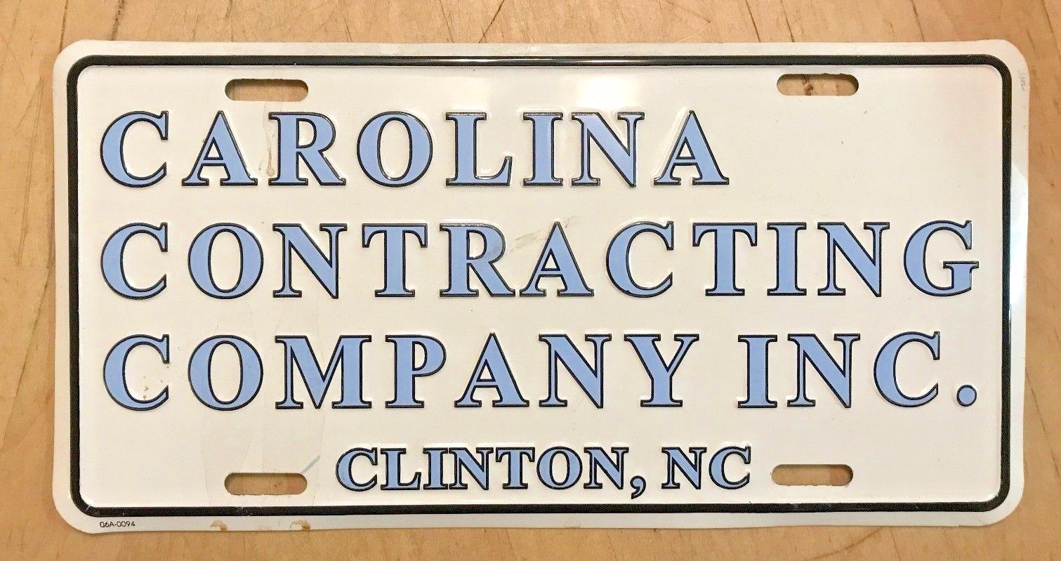 CAROLINA CONTRACTING COMPANY INC CLINTON NC FRONT BOOSTER LICENSE PLATE ...