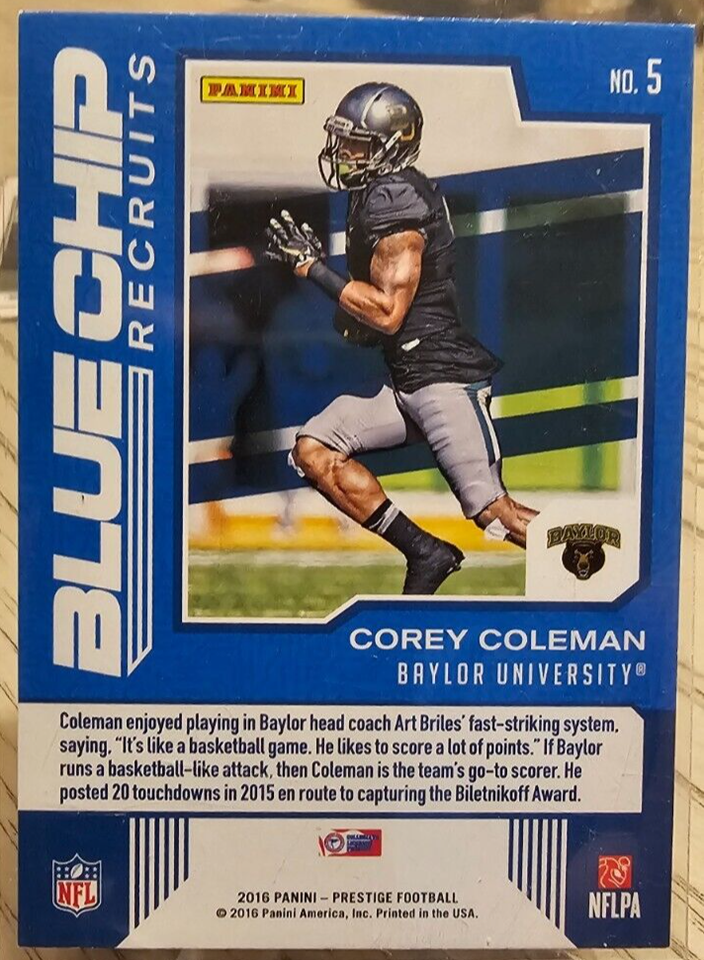 2016 Panini Prestige Blue Chip Recruits Corey Coleman RC #5 Cleveland ...