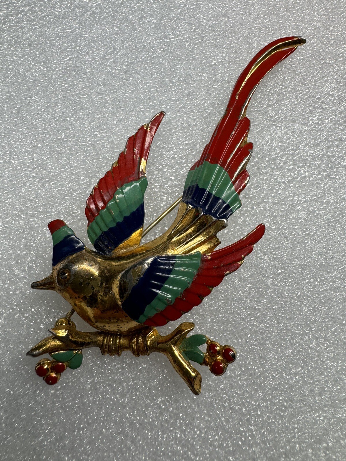 1940s Vintage Enamel Bird Multi-Color Brooch Pin Gold… - Gem