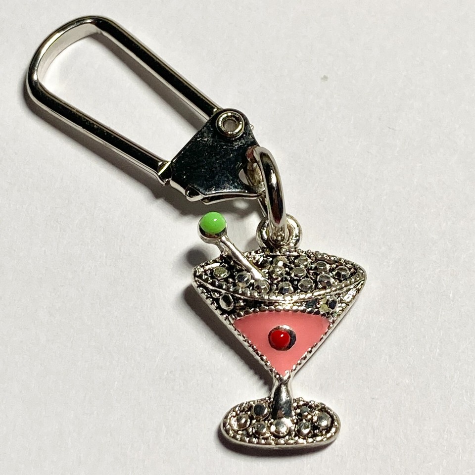 Martini Cocktail Drink Cup Glass Charm Zipper Pull Purse Bag Pink ...