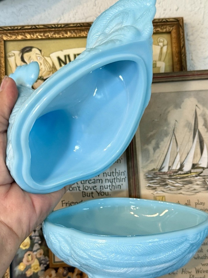 Vtg Rosso Westmoreland Blue/white Slag Glass Standing Chicken Hen Nest ...