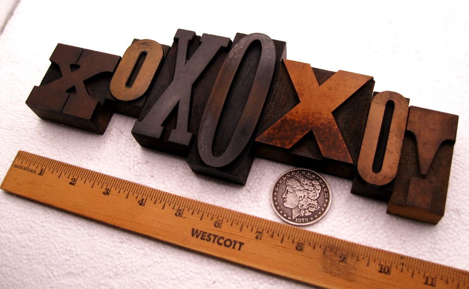 Vintage mixed font wood type "XOXOXO!" Beautiful old type. Hugs and ...