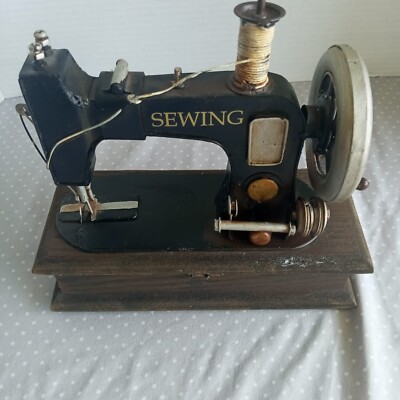 Antique Style Decorative Tin Sewing Machine Metal on Wooden Box with ...