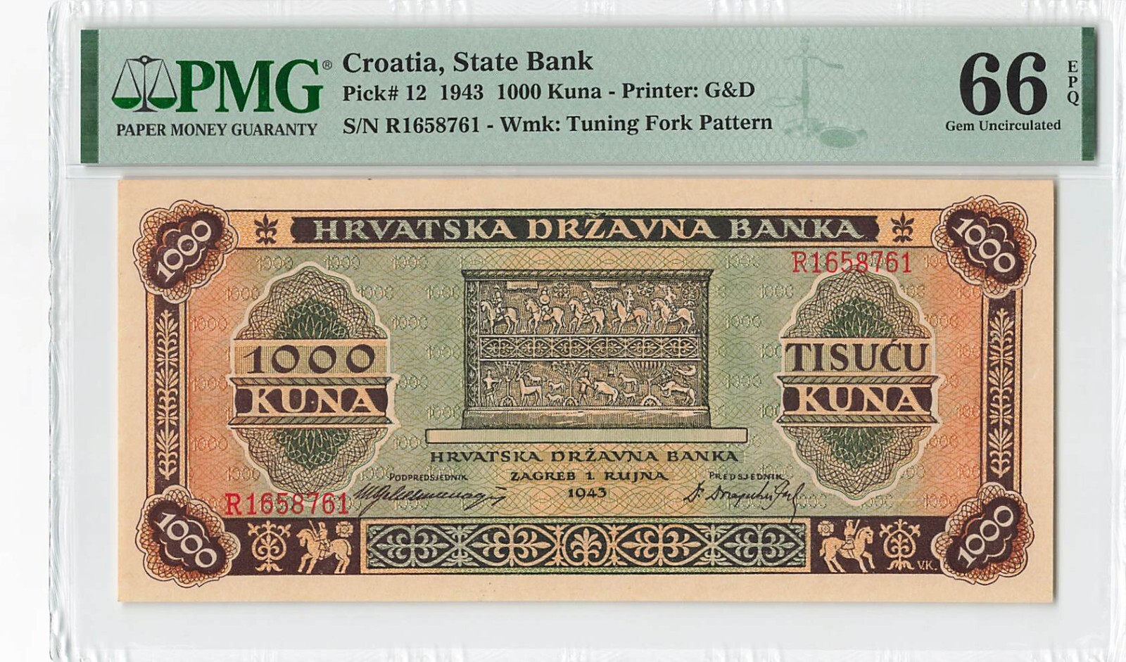 Croatia 1000 Kuna 1943 P-12 PMG 66 EPQ | eBay