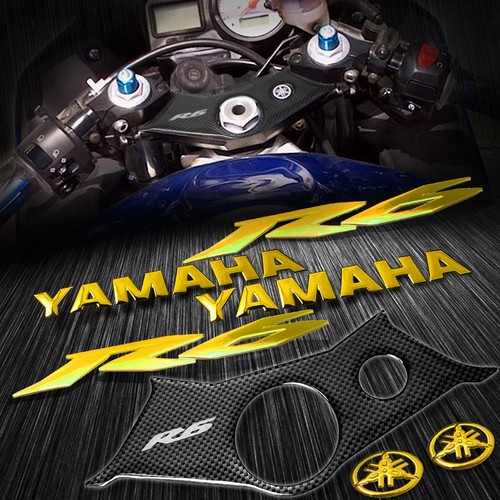 Handle Bar Yoke Cover Carbon Look+Chrome Gold 8"Logo+Emblem Sticker 03 ...